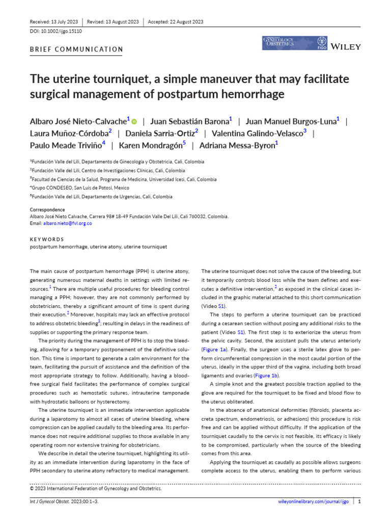 Nieto-Calvache. The Uterine Toruniquet, A Simple Maneuver That May ...