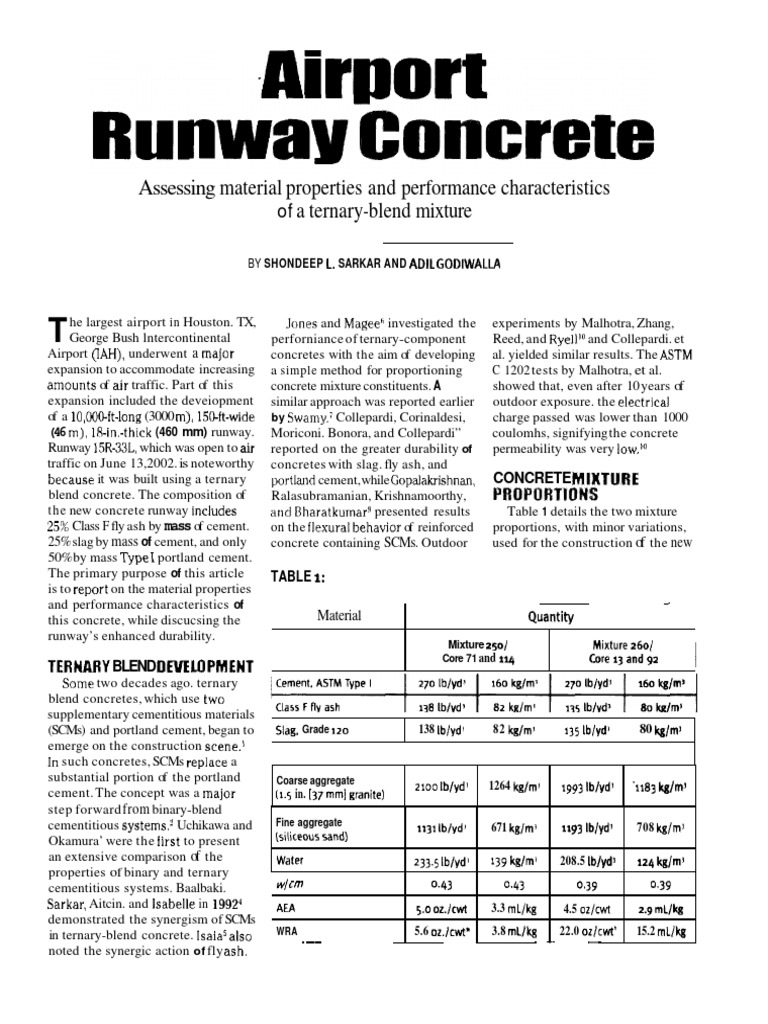 Ternary Blend Concrete for Runway 15R33L | PDF | Concrete ...