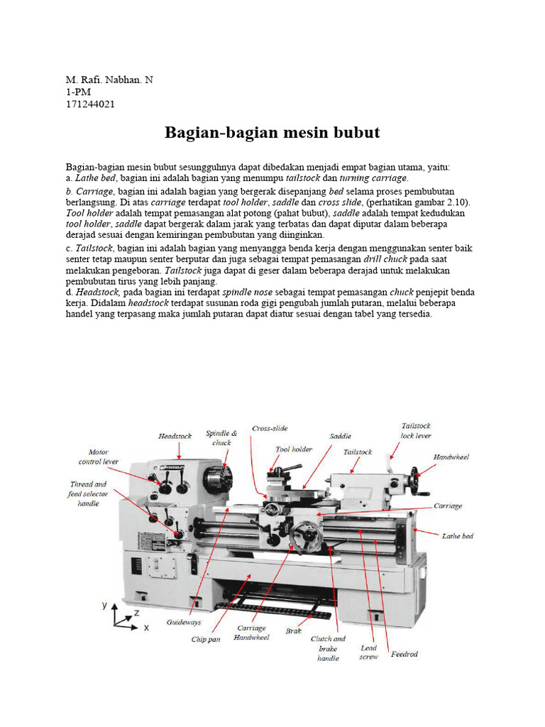 Bagian Mesin Bubut Rafi | PDF | Teknologi & Rekayasa