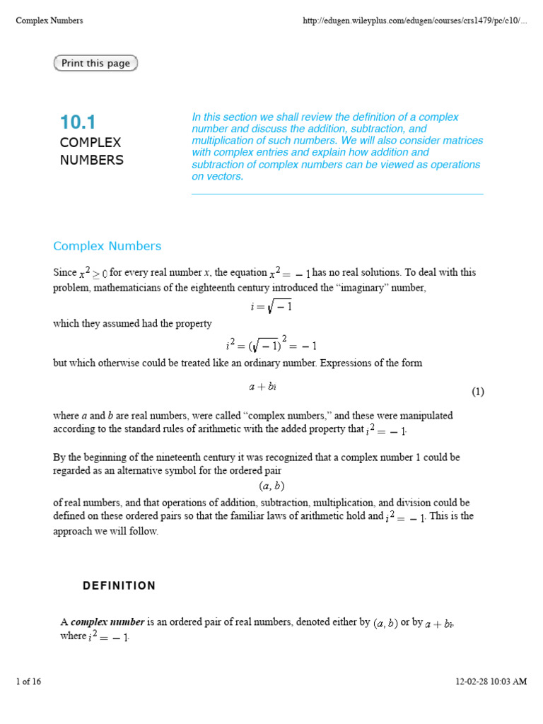 Complex Numbers | PDF