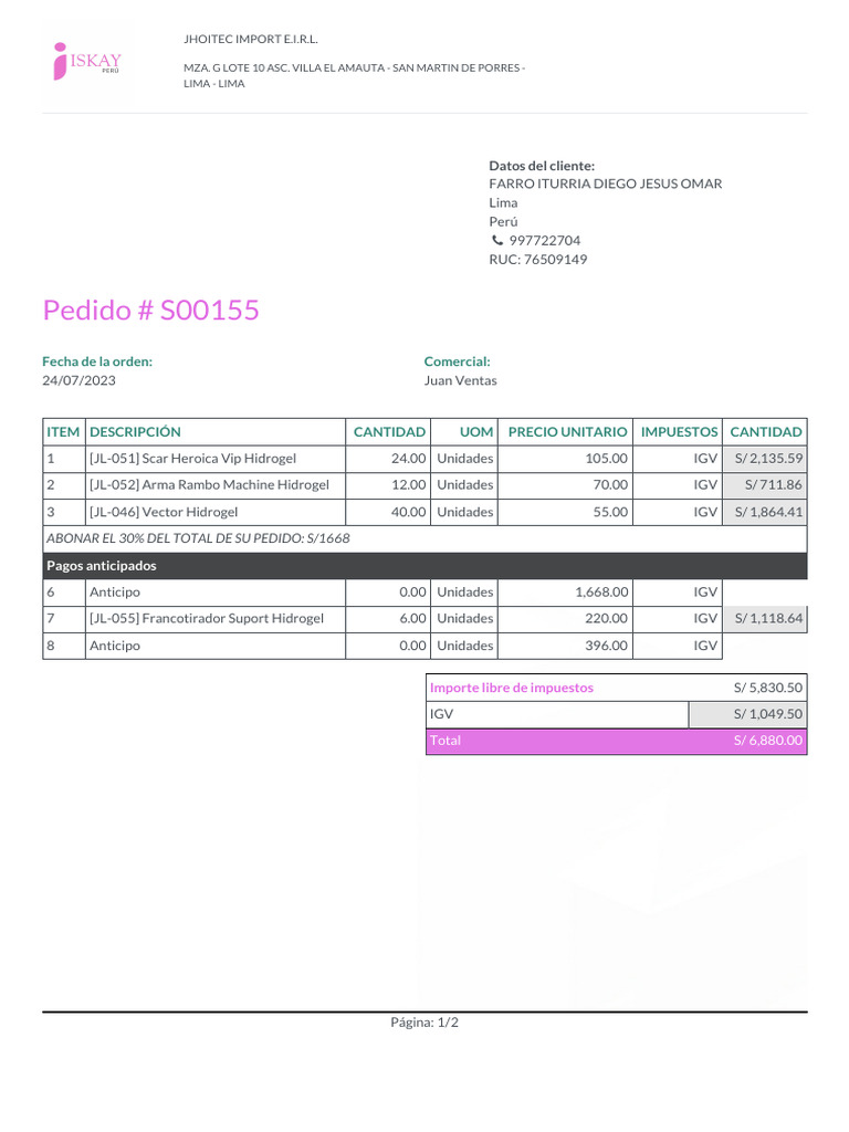 Pedido - S00155 | PDF