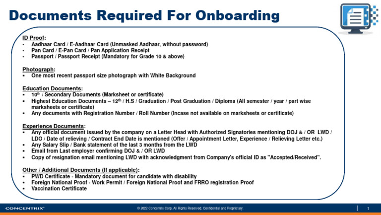 Documents Required For Onboarding | PDF