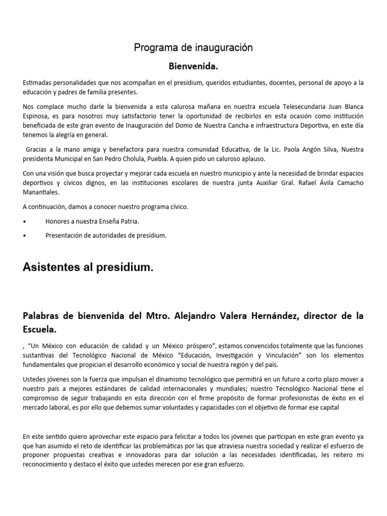 Programa de Inauguración | PDF