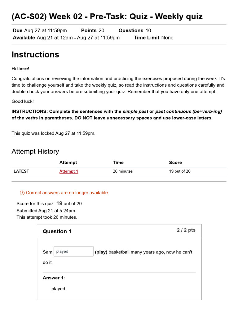 (AC-S02) Week 02 - Pre-Task - Quiz - Weekly Quiz | PDF | Linguistics