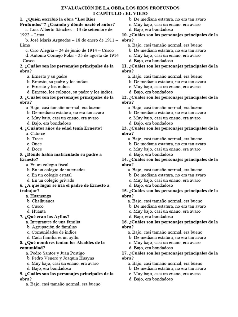 Evaluación de La Obra Los Rios Profundos | PDF