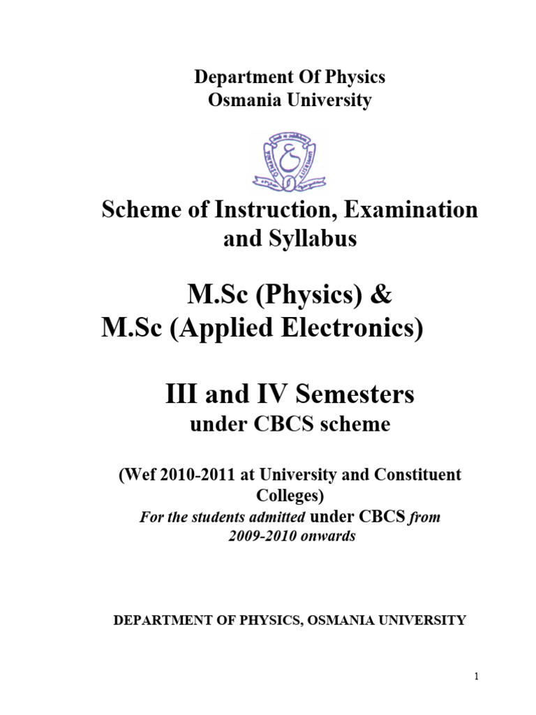 MSC (Physics & Applied Electronics-CBCS Revised-2010 | PDF | Microscopy | Laser