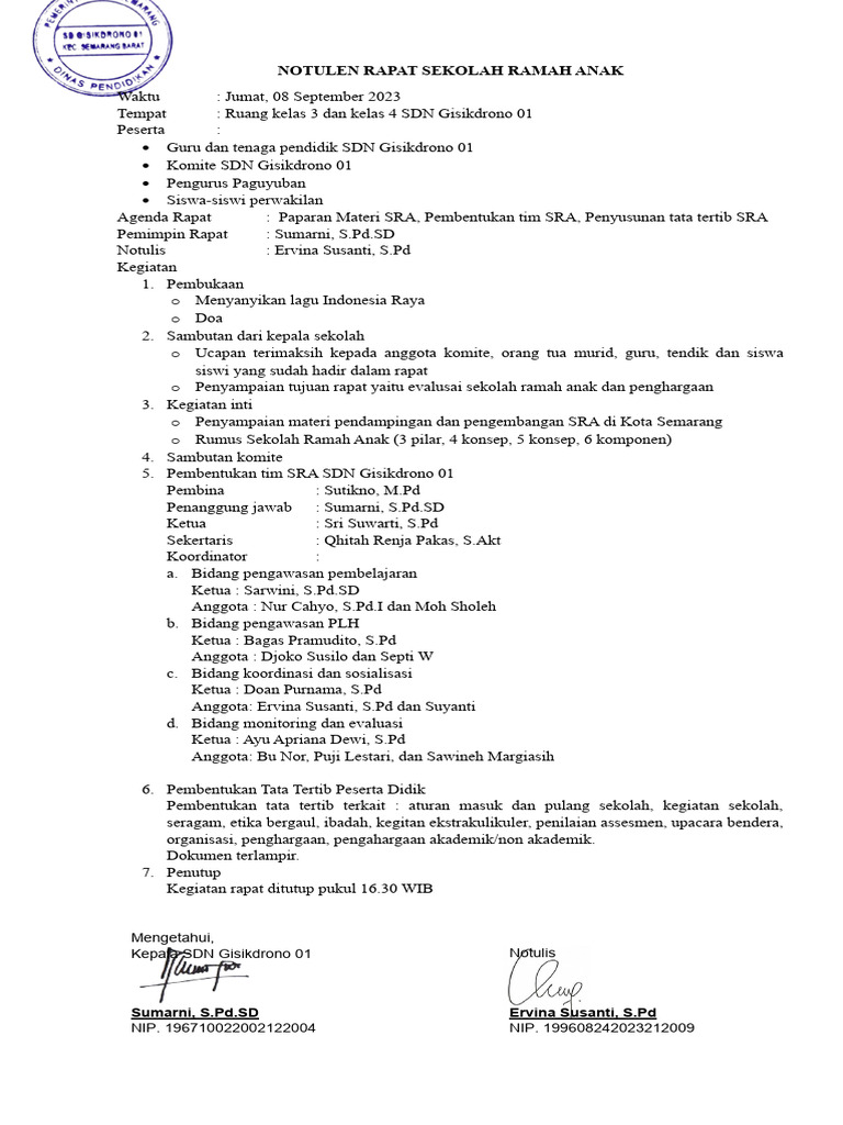 Notulen Rapat Sekolah Ramah Anak | PDF