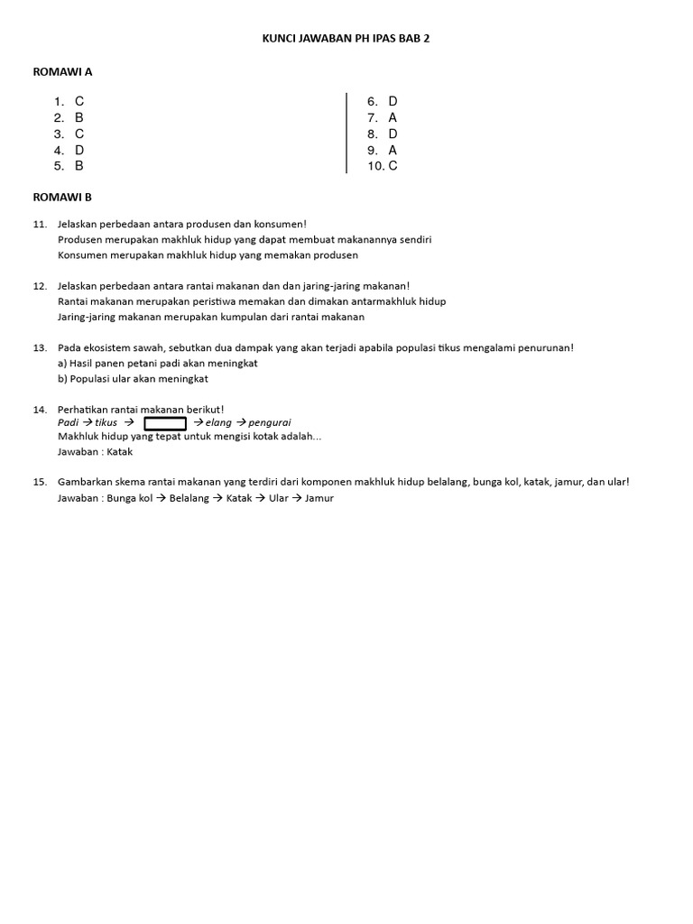 KUNCI JAWABAN PH IPAS BAB 2 | PDF
