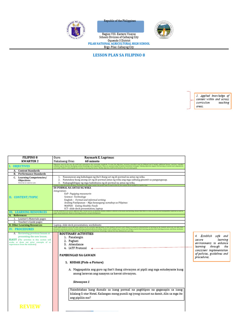 FILIPINO 8 DLP - Antas NG Wika | PDF | Learning | Cognitive Science