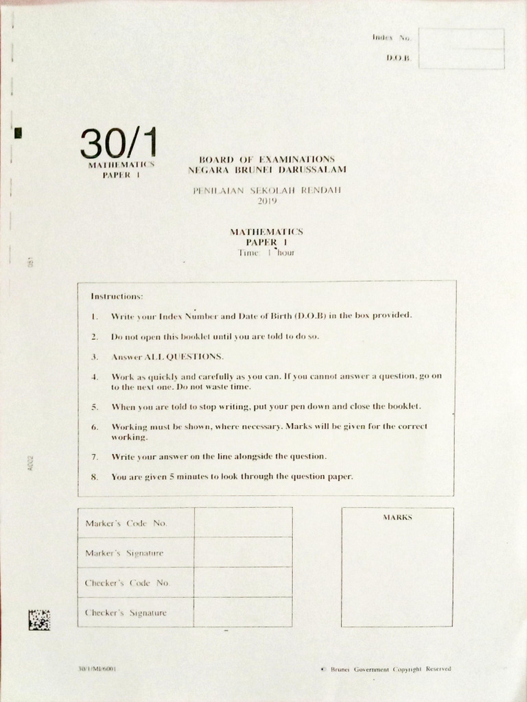 PSR 2019 Maths 1 Answers With Workings | PDF