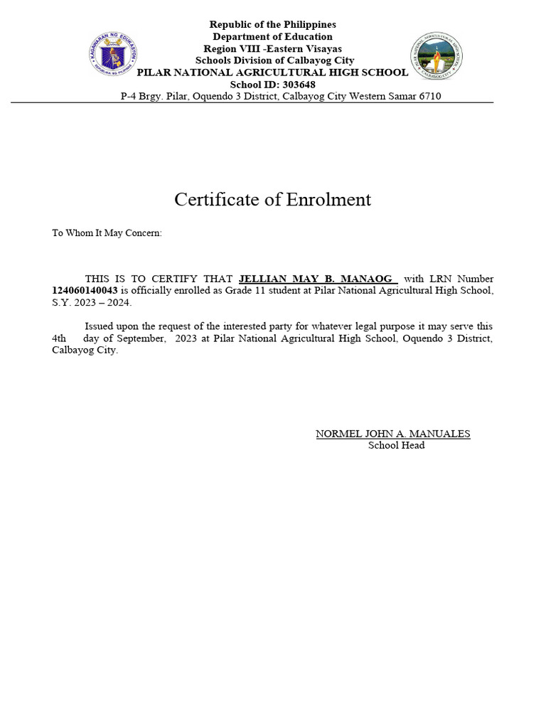 certificate of enrolment | PDF