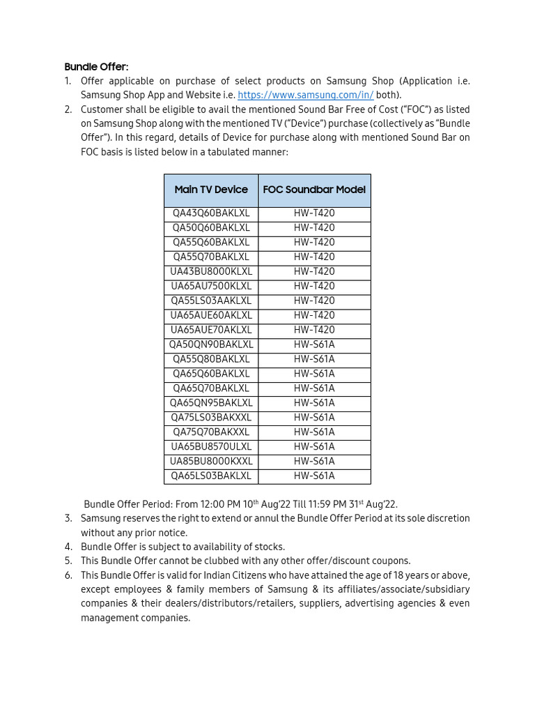 Bundle Offer TV Soundbar TNC | PDF
