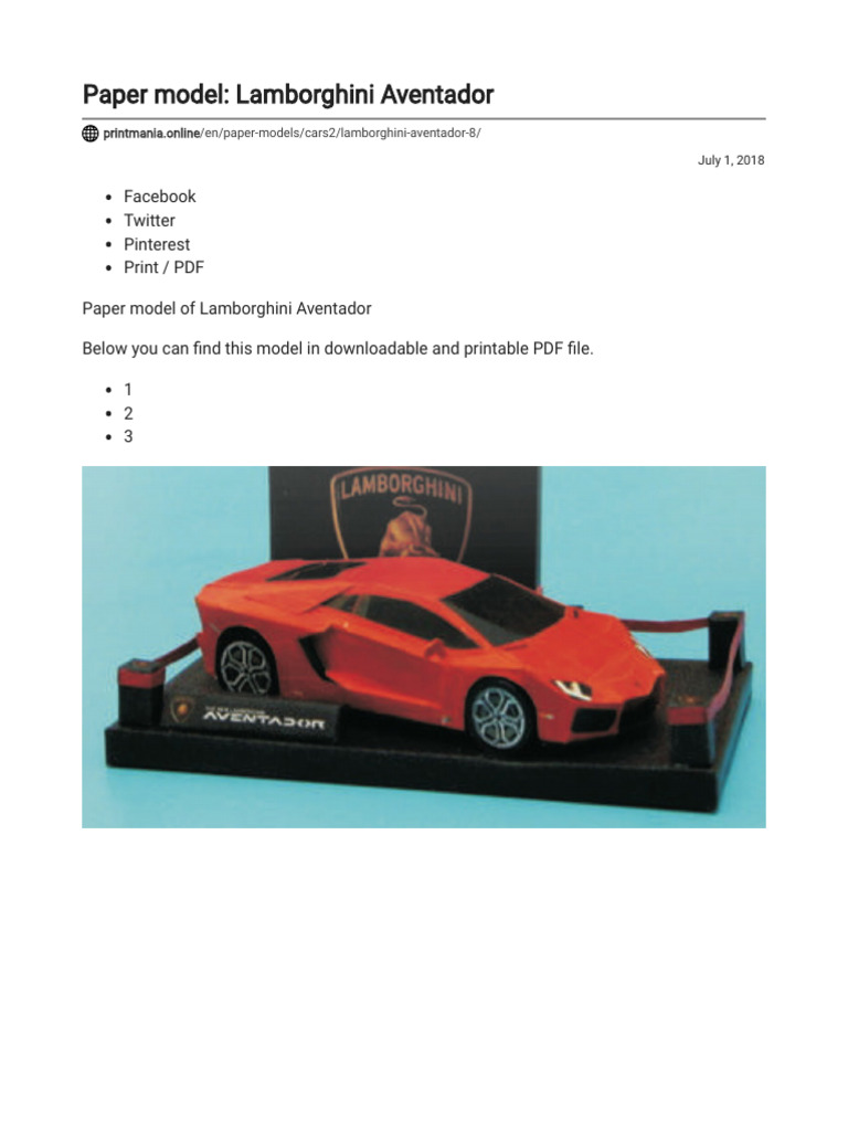 Paper Model - Lamborghini Aventador | PDF