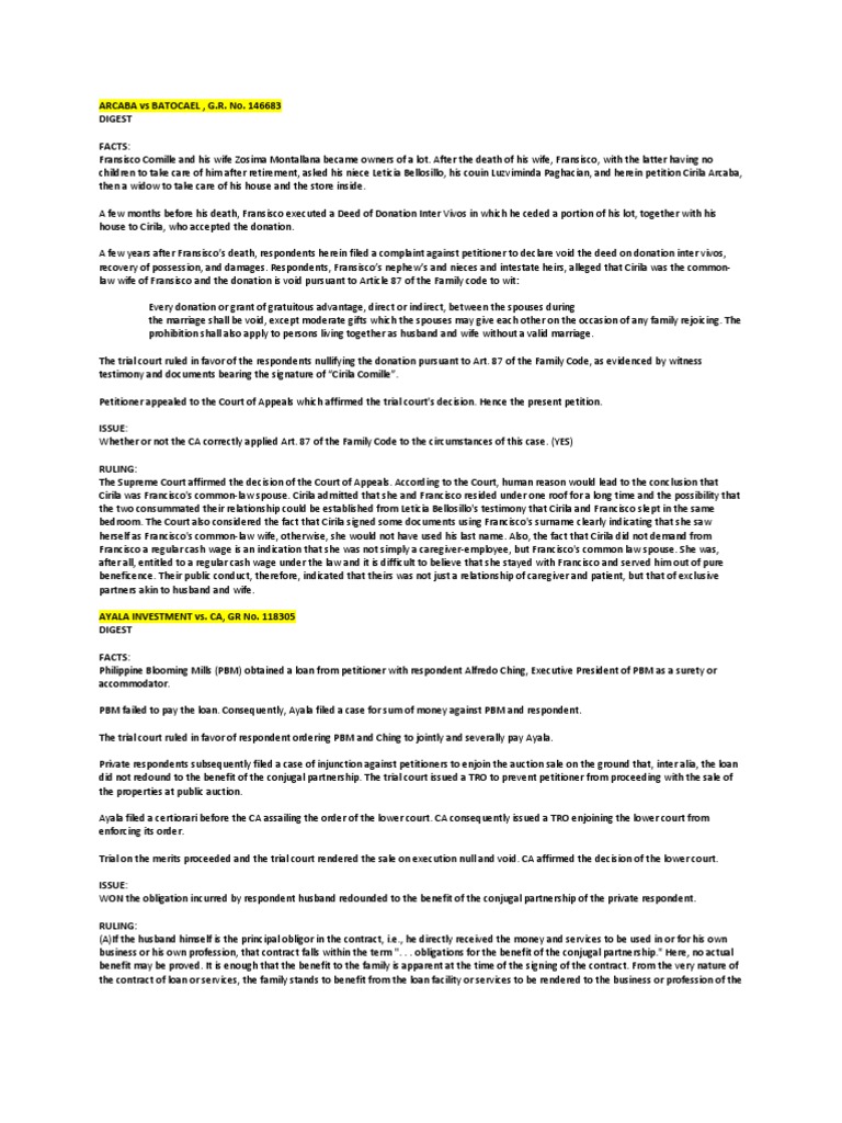 ARCABA Vs BATOCAEL, G.R. No. 146683 Digest Facts | PDF | Guarantee ...