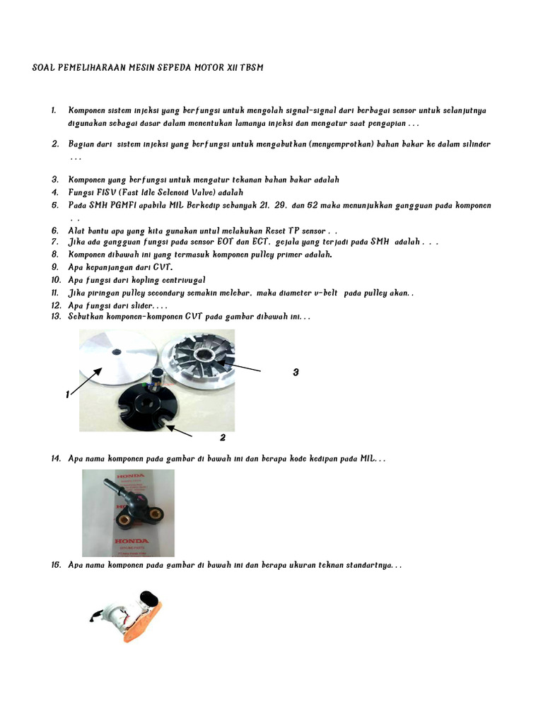 Soal PTS Mesin Essay Xii TBSM - 2021 | PDF