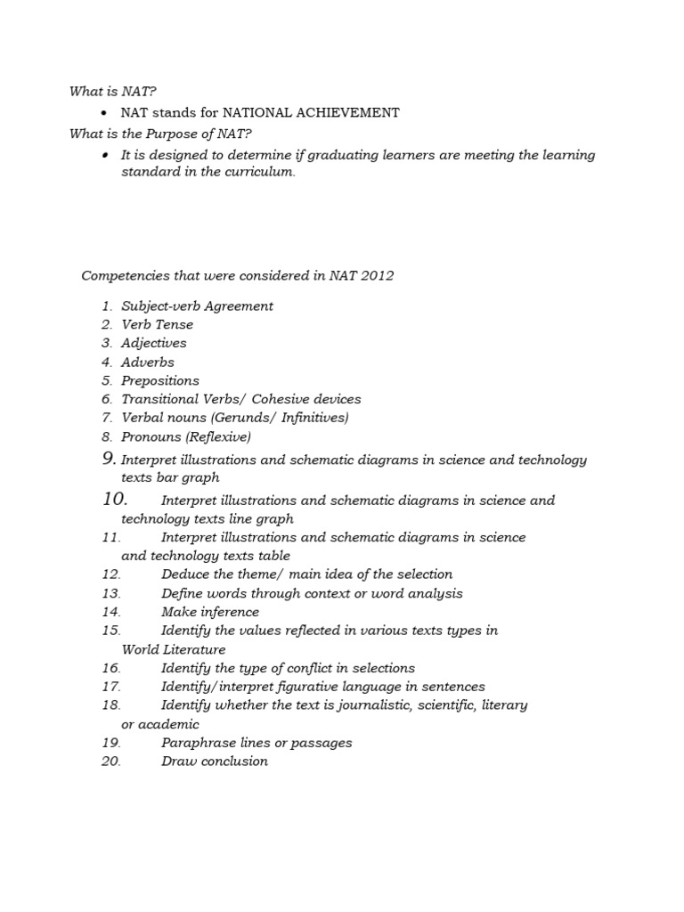 NAT 10 - ENGLISH Reviewer | PDF