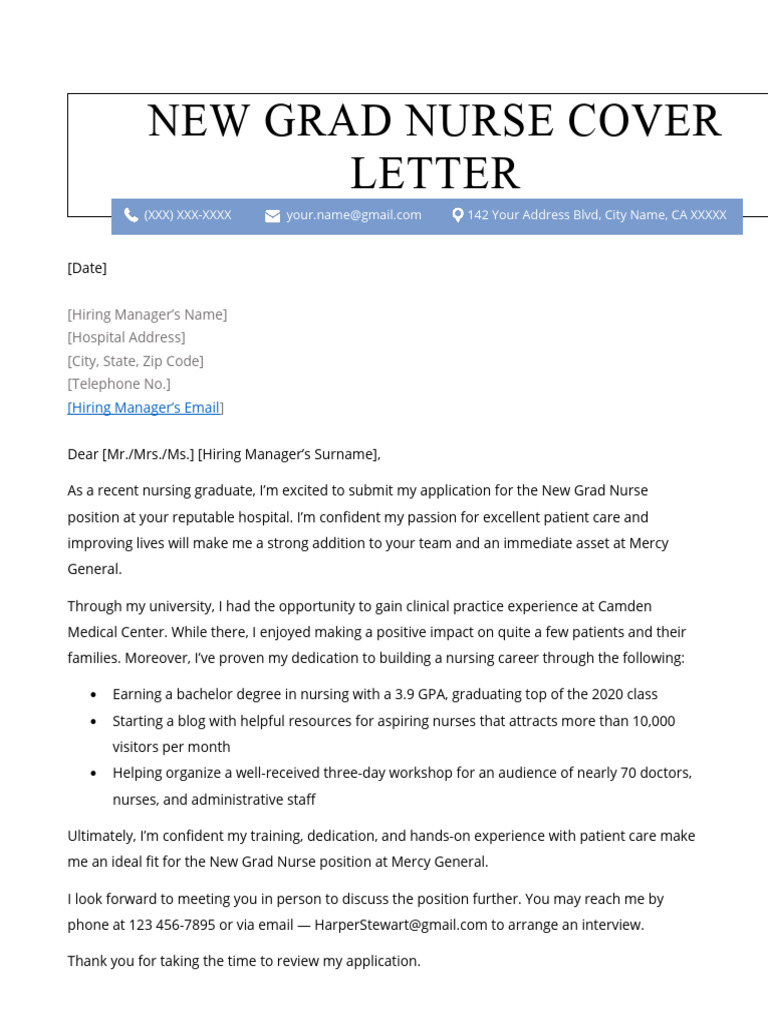 New Grad Nurse Cover Letter Example | PDF