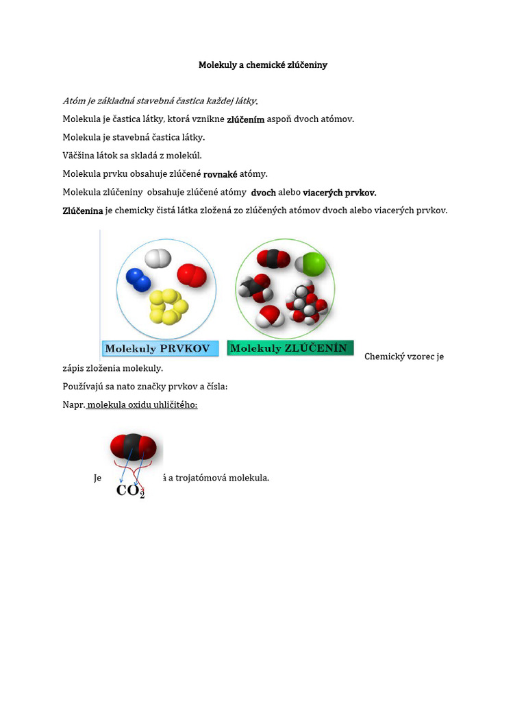 Molekuly A Chemicke Zluceniny - Poznamky | PDF