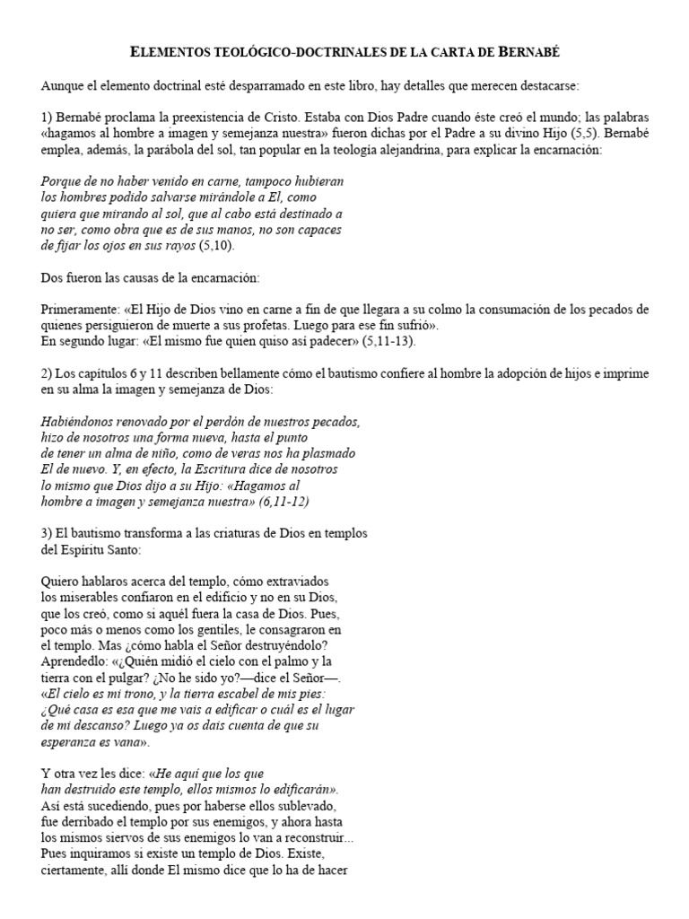 Elementos teológicos carta Bernabé | PDF | Cristo (título) | espíritu Santo