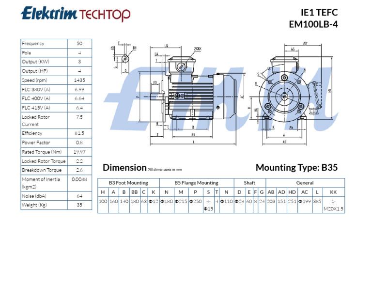 Ie1 Tefc - Em100lb-4 - Emm Tech Top | PDF