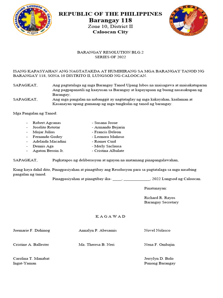 Resolution Tanod 2022 | PDF