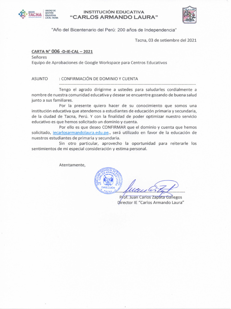 Carta Confirmacion Dominio | PDF