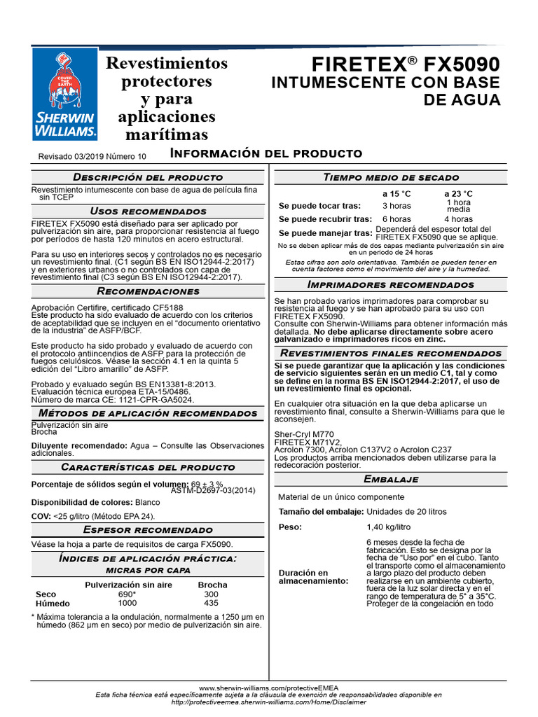 Y17509 Firetex FX5090 | PDF | Revestimiento | Agua