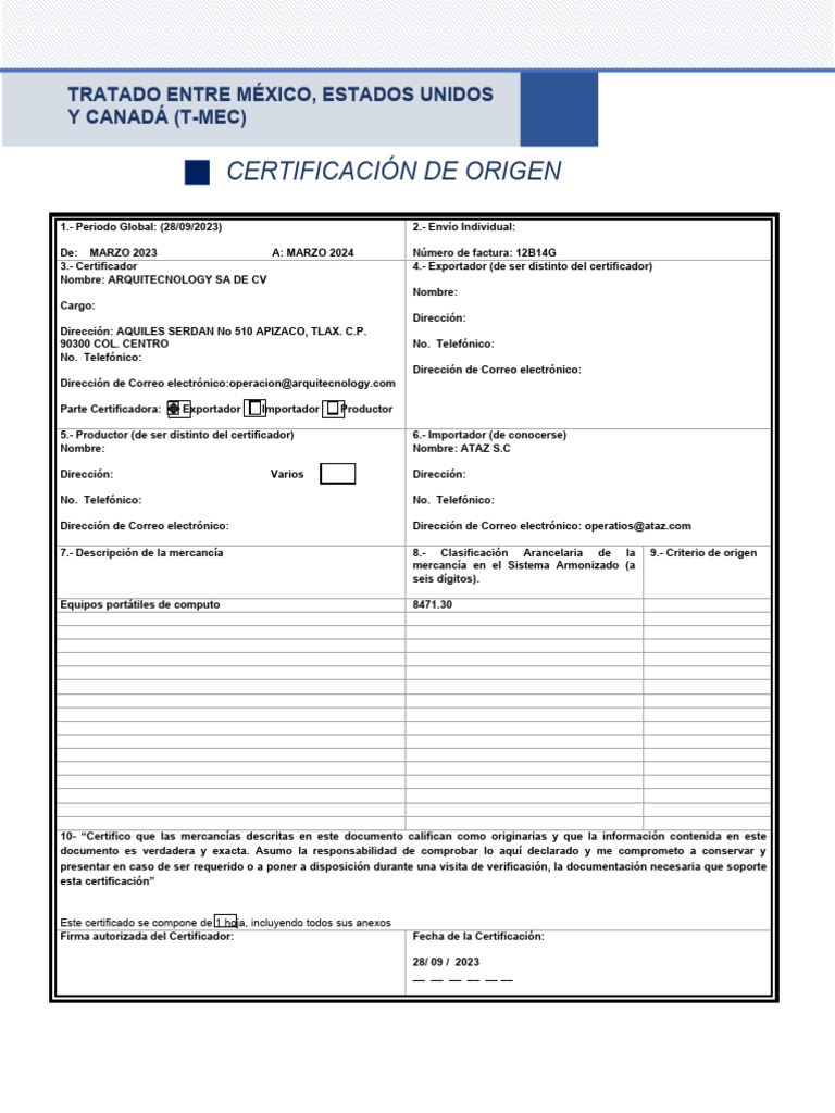 Certificado de Origen | PDF