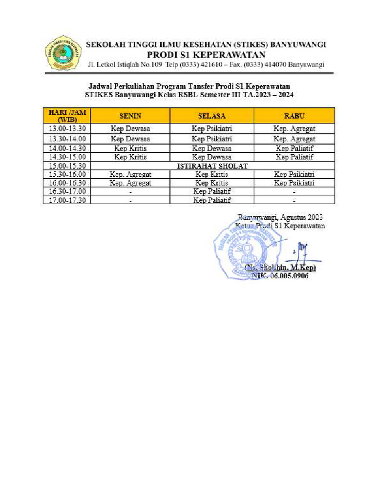 Jadwal SMT 3 Transfer RSBL 2023-2024 | PDF