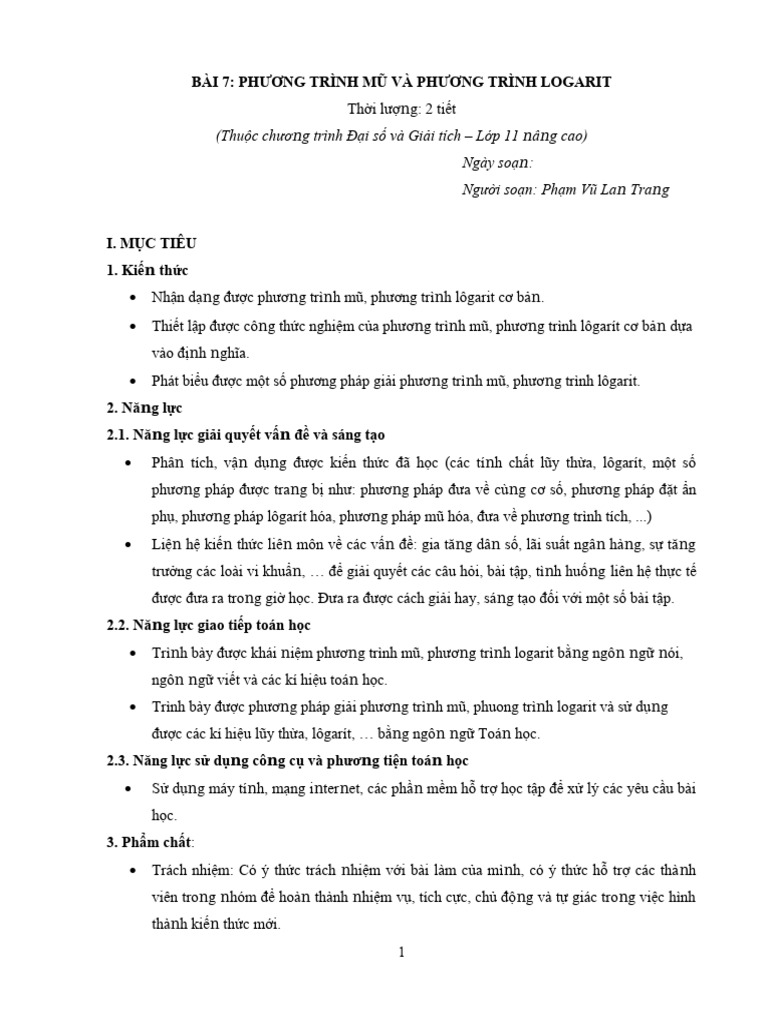 Bài 7: Phương Trình Mũ Và Phương Trình Logarit | PDF