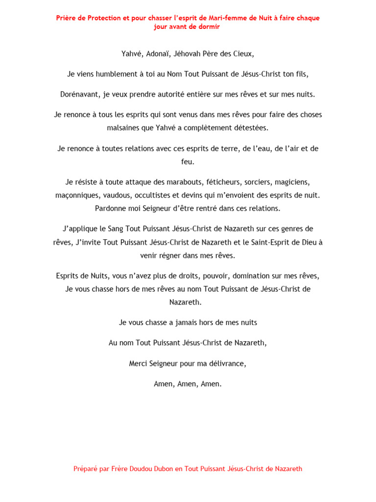 Prière de Protection Et Pour Chasser L'esprit de Mari-Femme de Nuit À ...