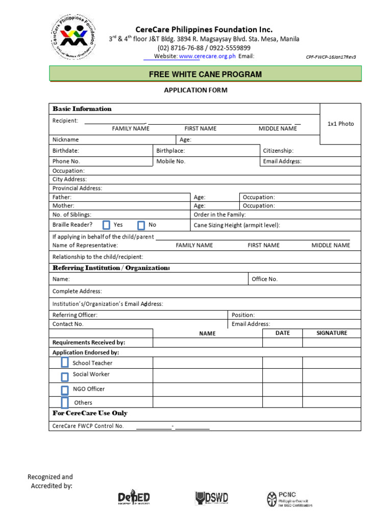 White Cane Form R31 | PDF