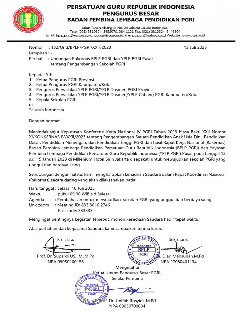 Rakornas BPLP PGRI Dan YPLP PGRI Pusat - TTG Pengembangan Satuan ...