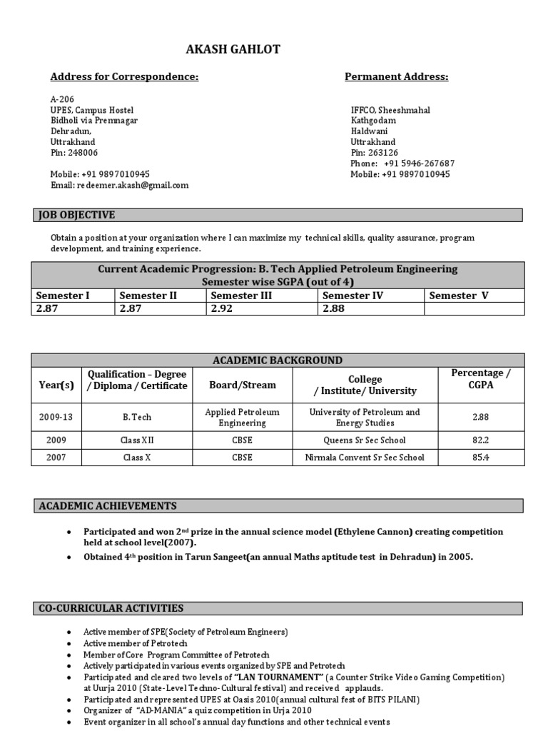 Resume Format-UG Courses 2 | PDF