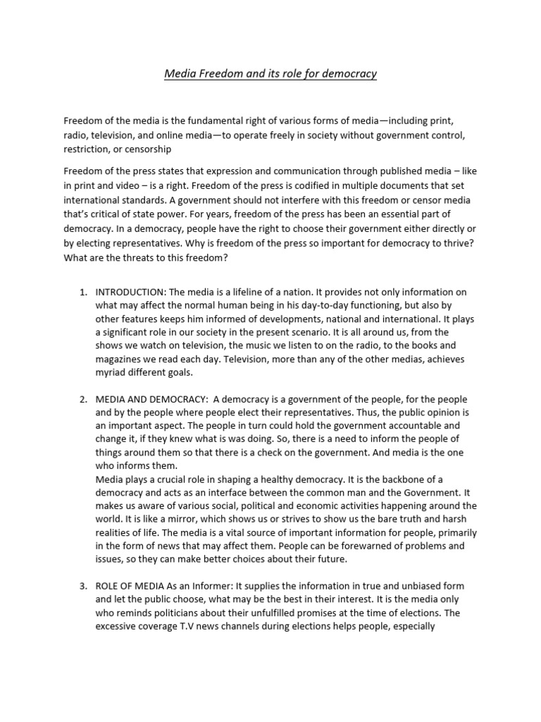 Media Freedom's Impact on Democracy | PDF | Freedom Of The Press ...