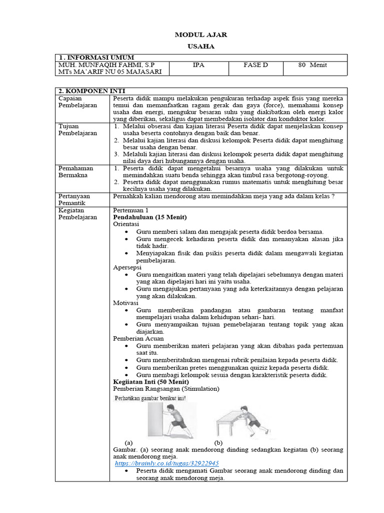 MODUL AJAR usaha kelas 8 semester 1 | PDF
