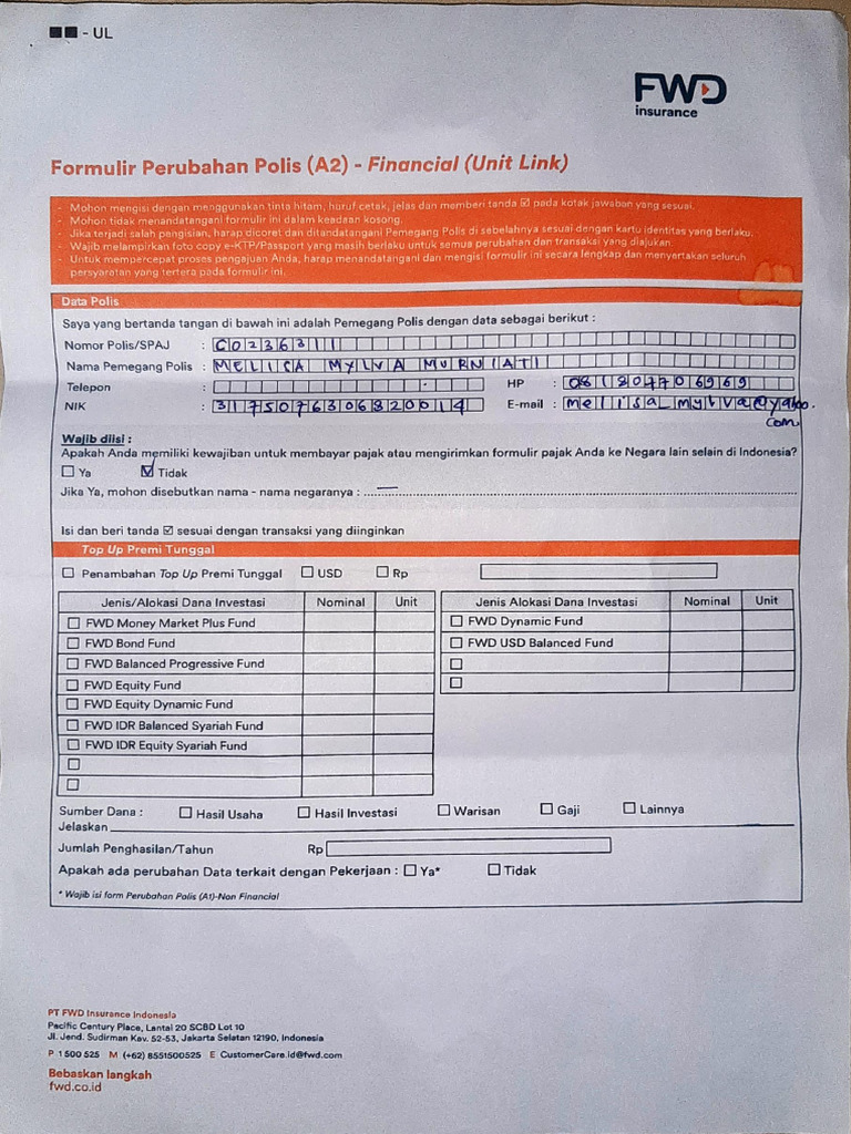 Formulir FWD Insurance | PDF