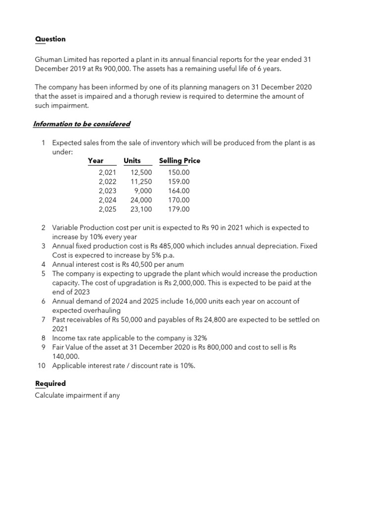 Asset Impairment Calculation 2020 | PDF | Business | Finance & Money ...