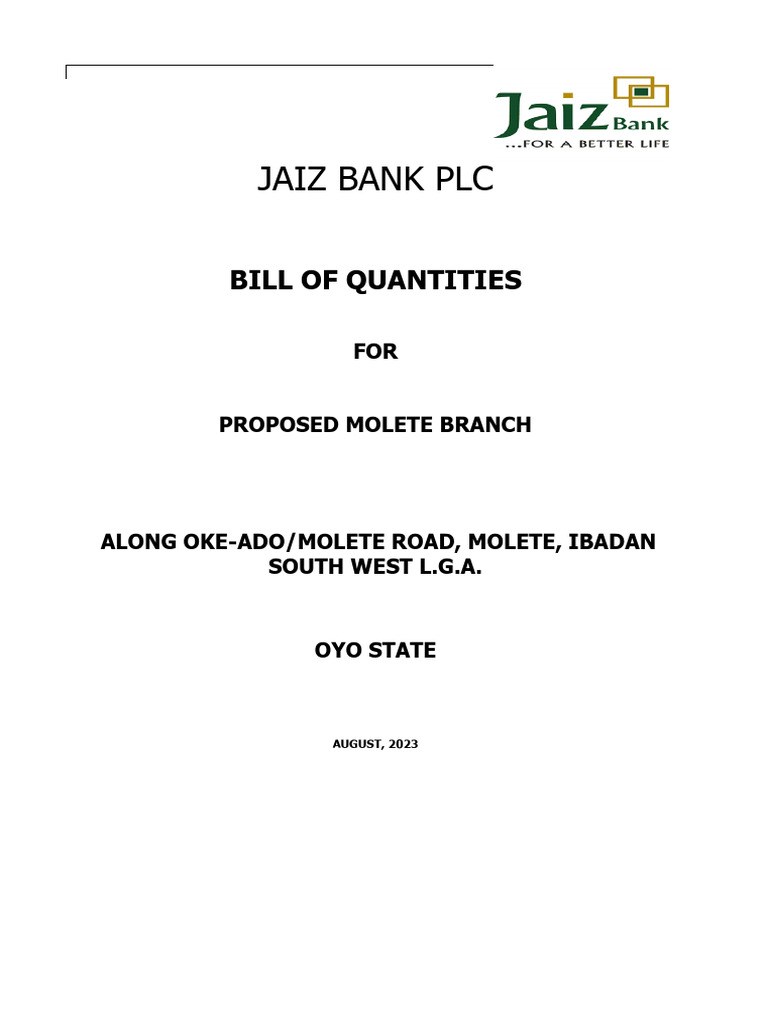 PRCED BOQ For Ibadan South West - Molete Branch - Jaiz Bank | PDF ...