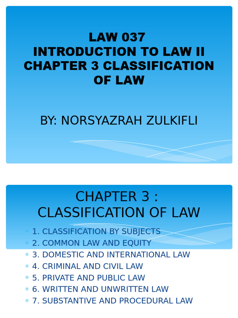 CHAPTER 3 Clasification of Law | PDF | Law