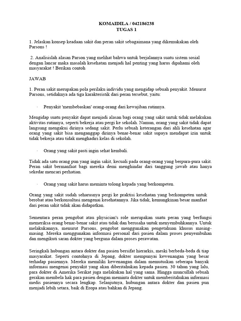 Tugas 1 Sosiologi Kesehatan Pdf
