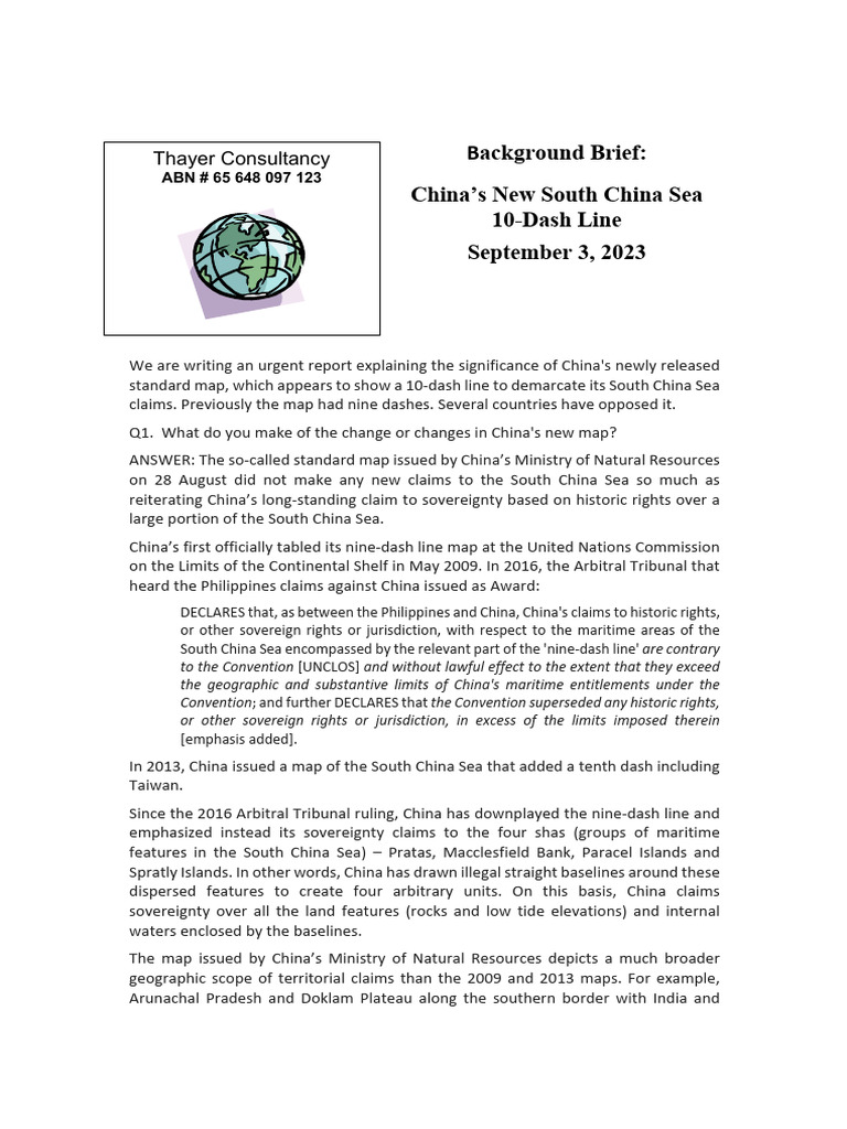 Thayer, China's New South China Sea 10-Dash Line | PDF | South China ...