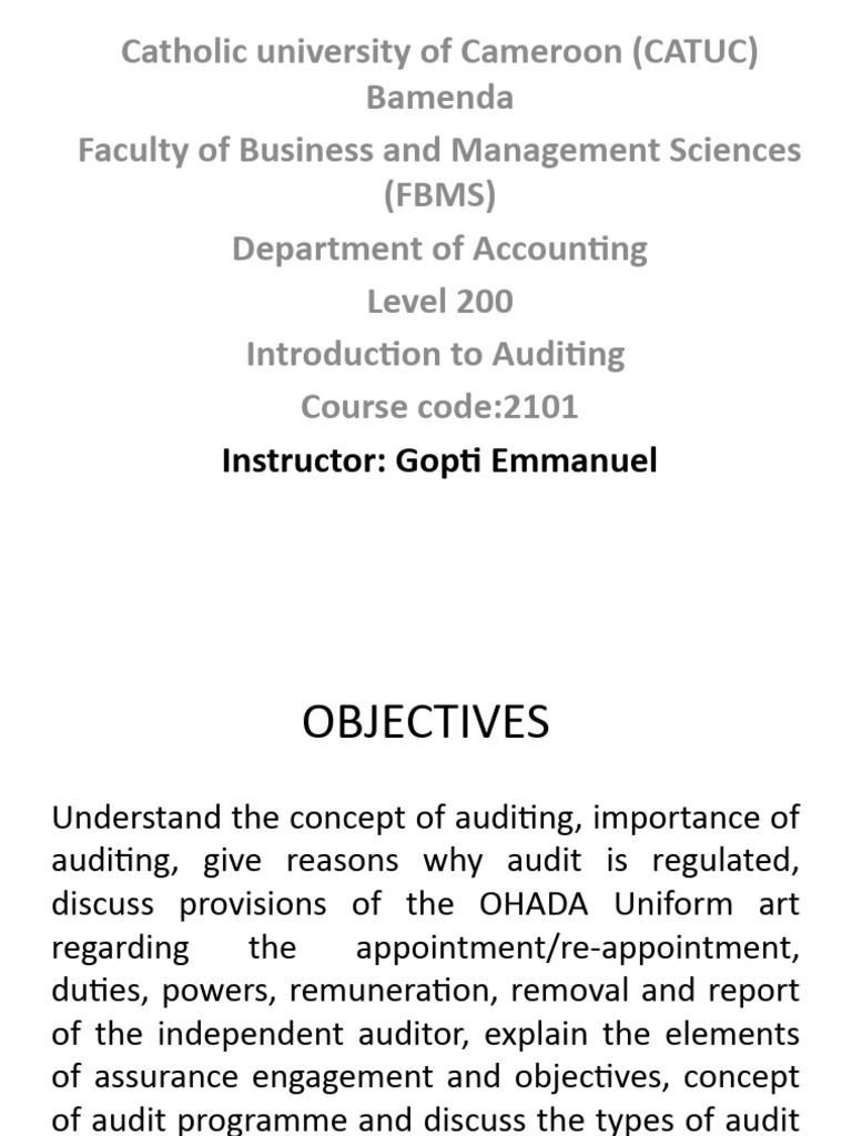 Introduction To Auditing Lecture 1 | PDF | Audit | Accounting Introduction To Auditing Lecture 1 | PDF | Audit | Accounting