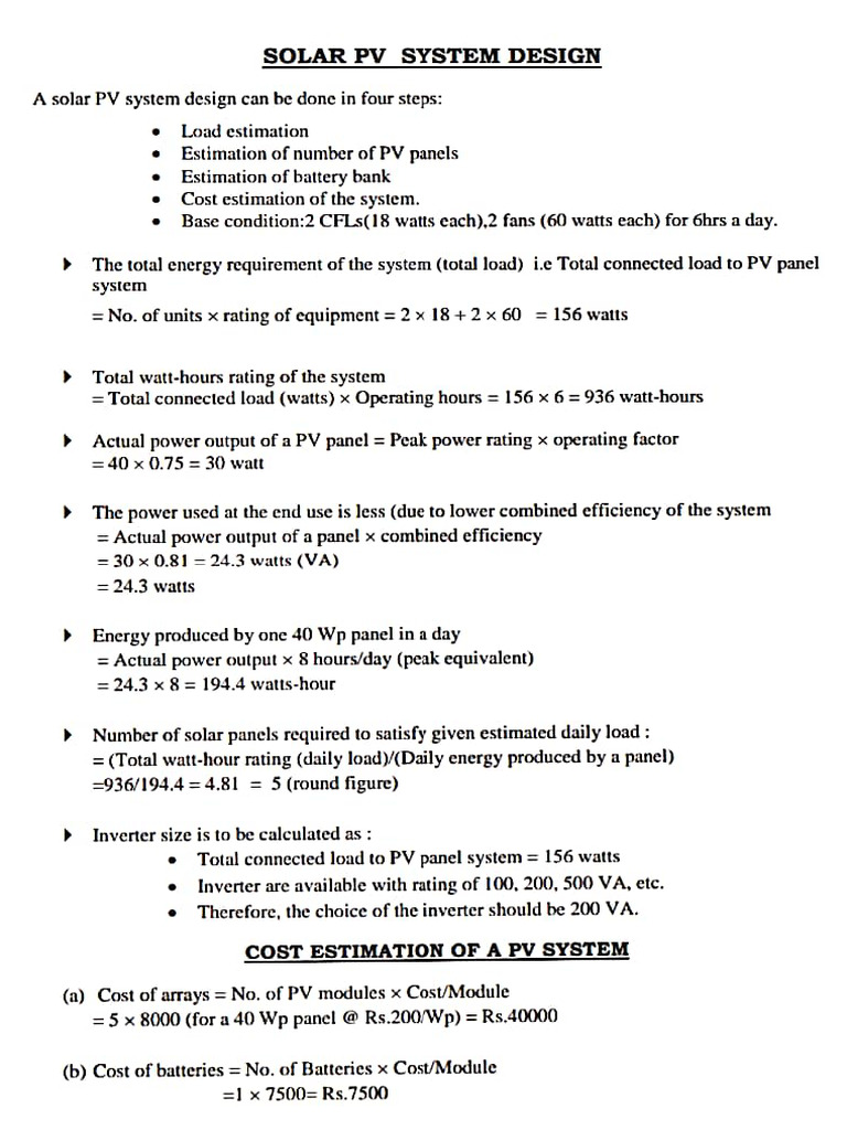 Solar system designing formulas and calculations | PDF