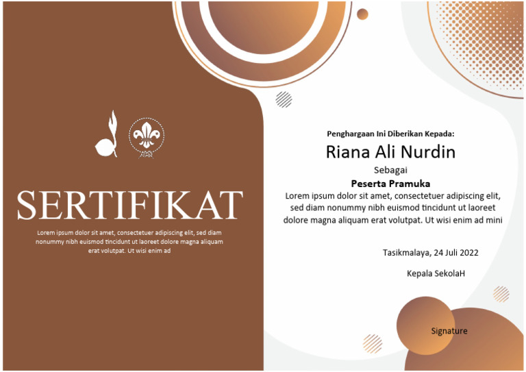 Desain Sertifikat Pramuka Gratis 2 Word Landscape | PDF