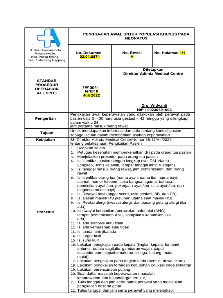 SPO Pengkajian Neonatus | PDF
