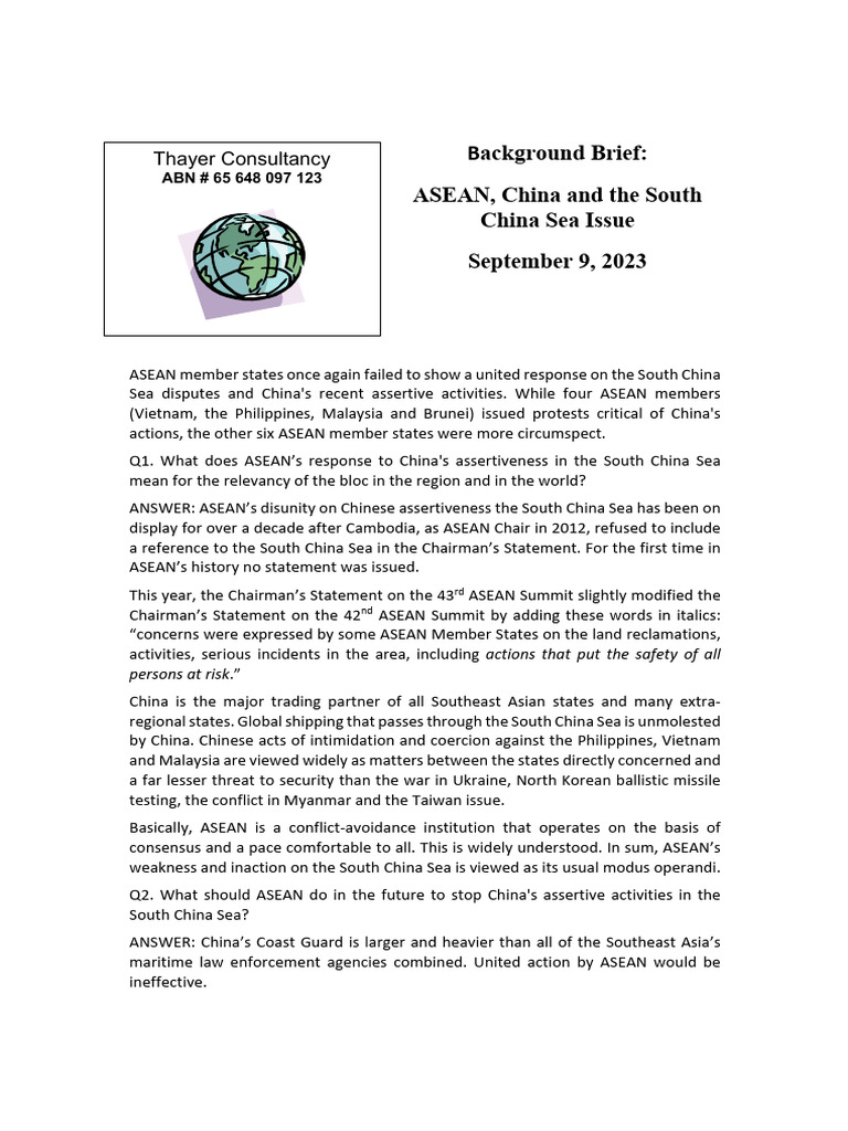 Thayer Asean China And The South China Sea Issue Pdf South China