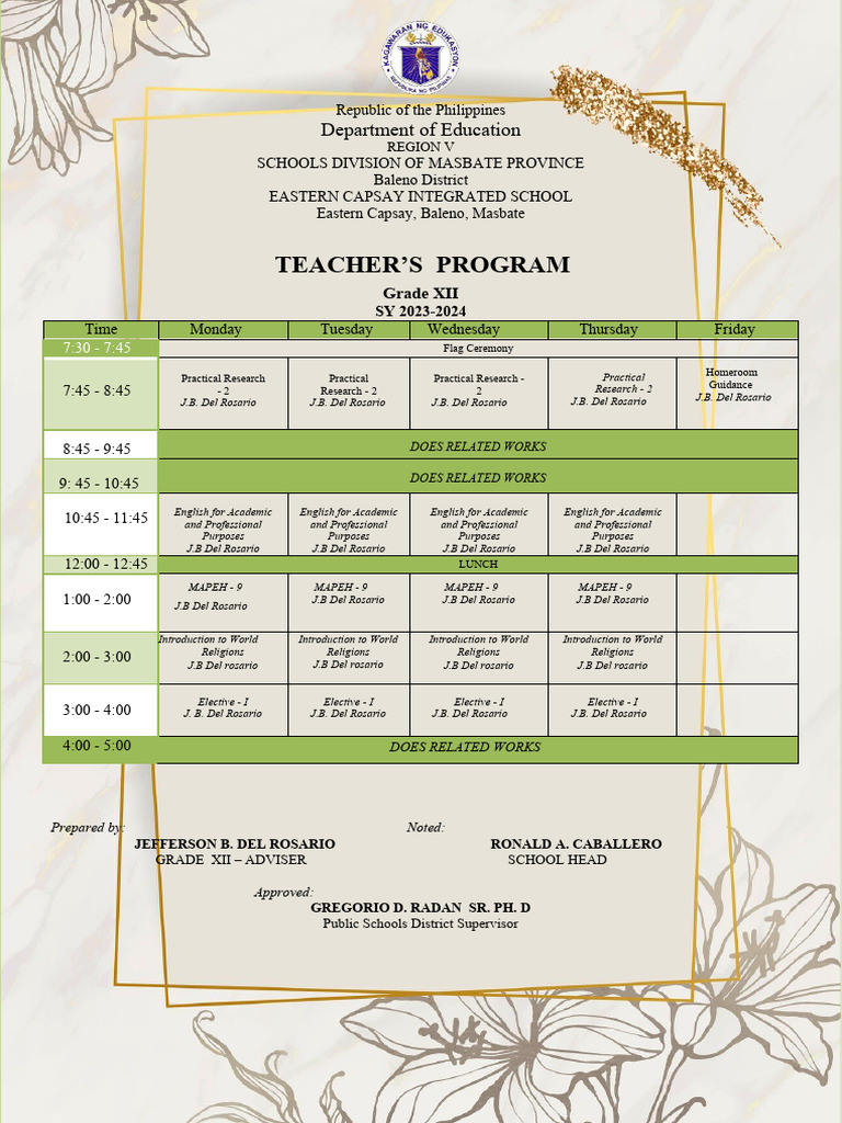 Teacher's Program S.Y 2023 - 2024 | PDF