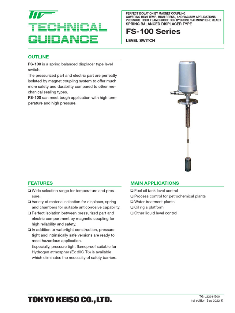 Tokyo Keiso - FS-100 Datasheet | PDF | Liquids | Density