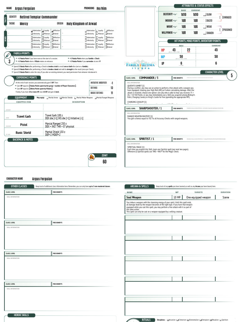 Fabula Ultima ARGUS | PDF